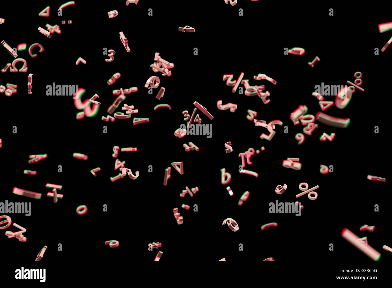 Flying numbers and math symbols. Isolated on black background. Include ...