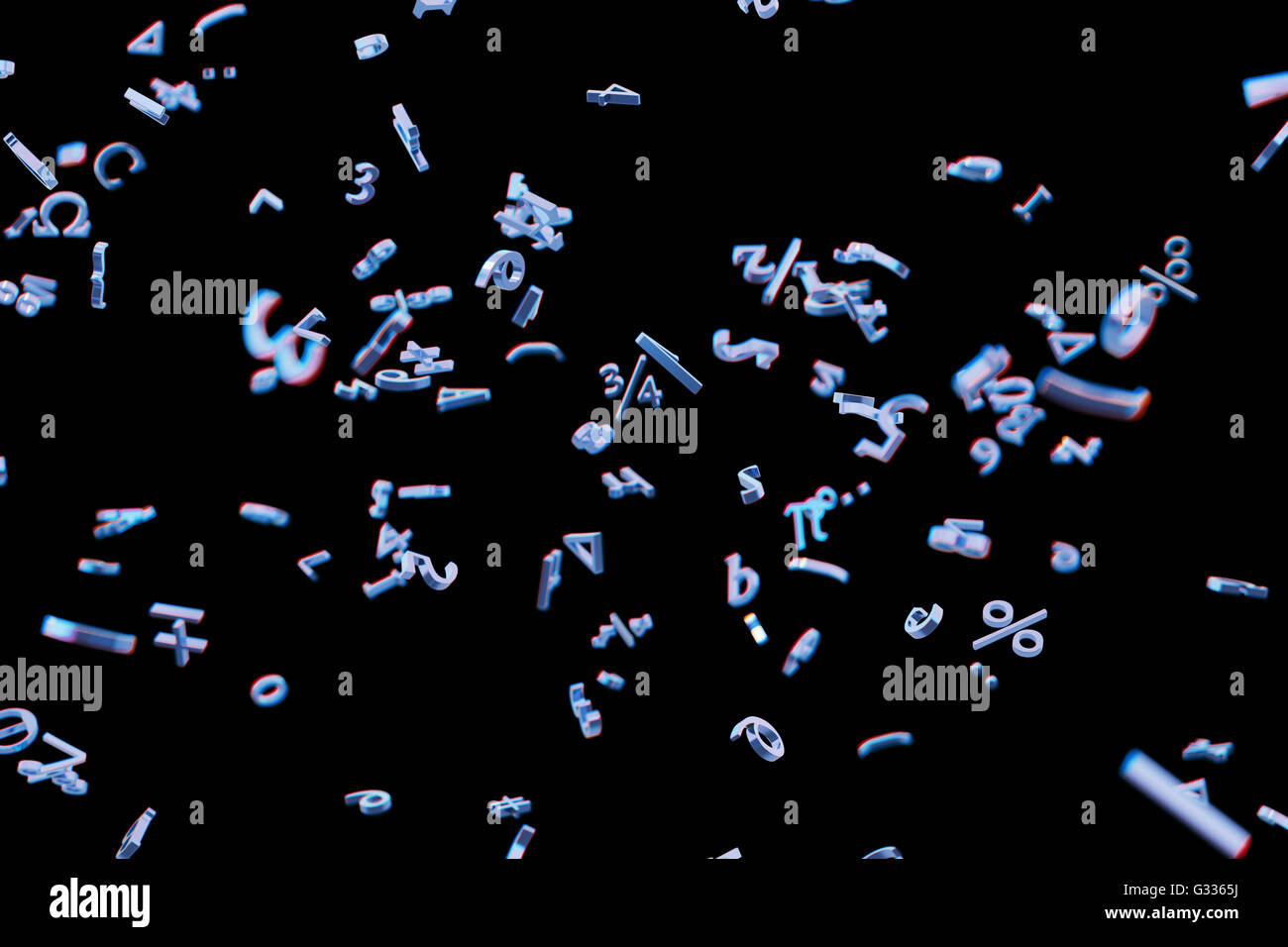 Flying numbers and math symbols. Isolated on black background. Include ...