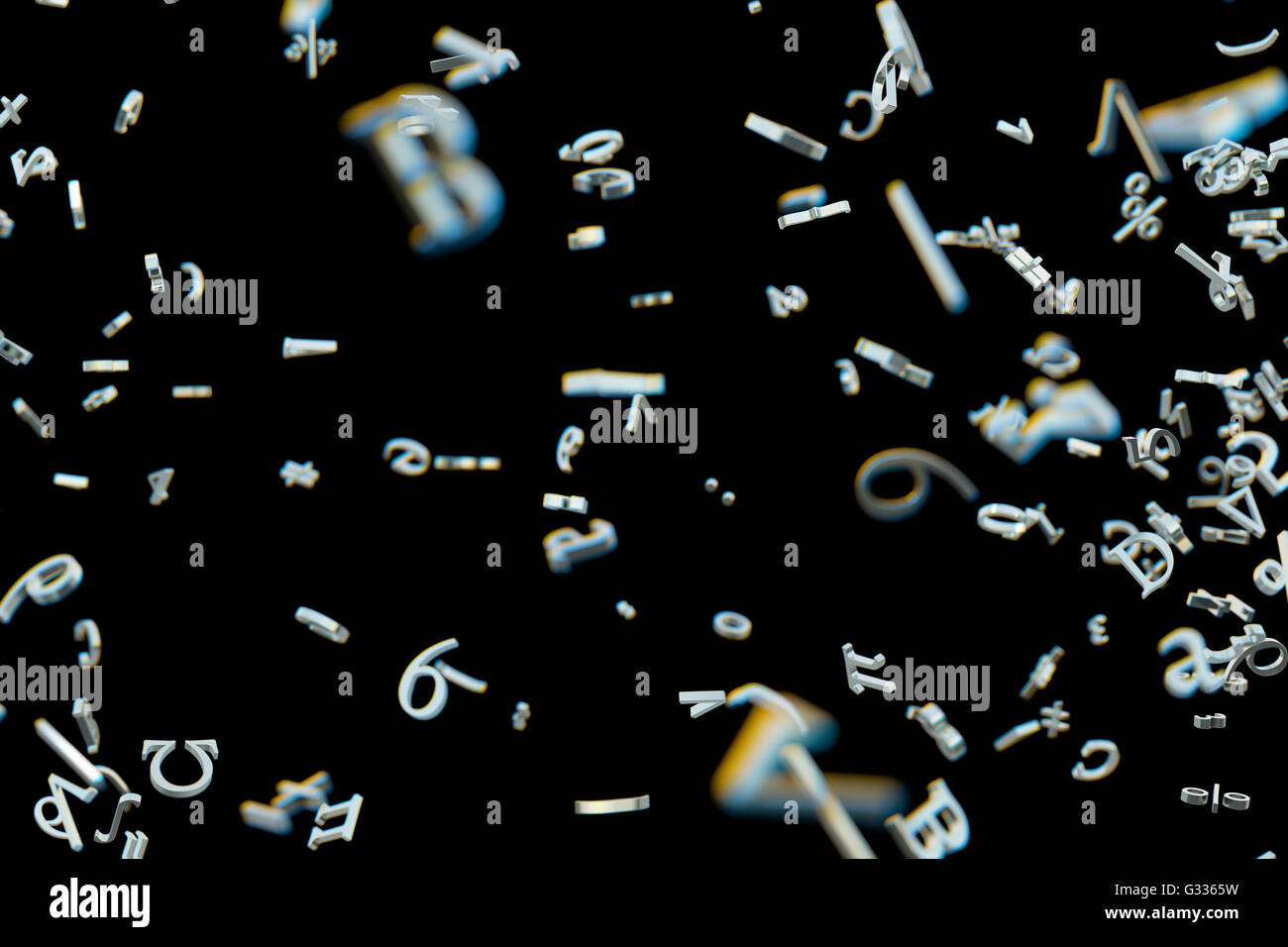 Flying numbers and math symbols. Isolated on black background. Include ...