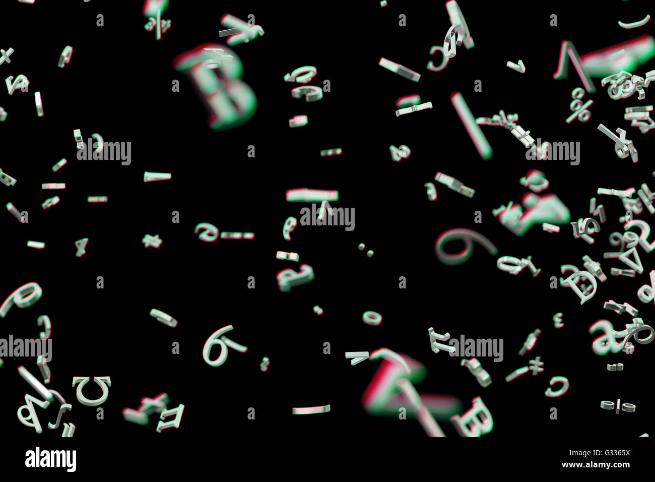 Flying numbers and math symbols. Isolated on black background. Include ...