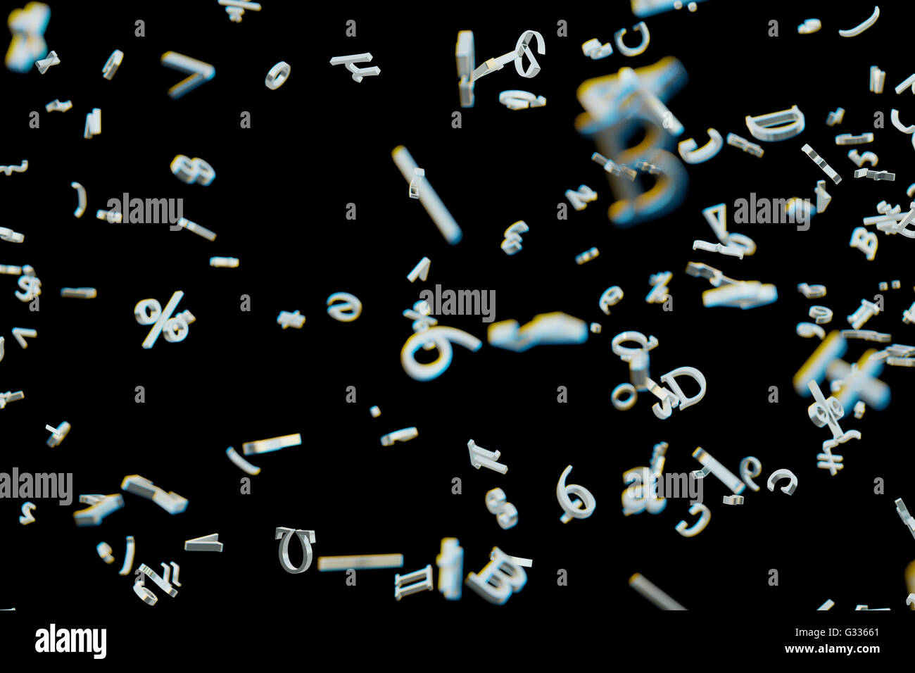 Flying numbers and math symbols. Isolated on black background. Include ...