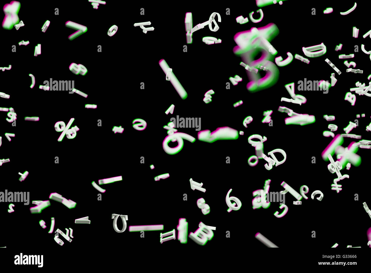 Flying numbers and math symbols. Isolated on black background. Include ...
