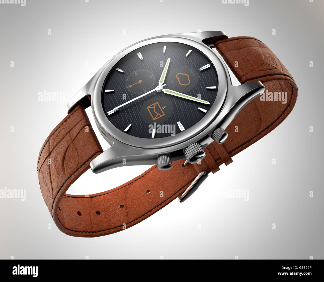 Analogue wristwatch with digital touch screen. Smart watch concept ...