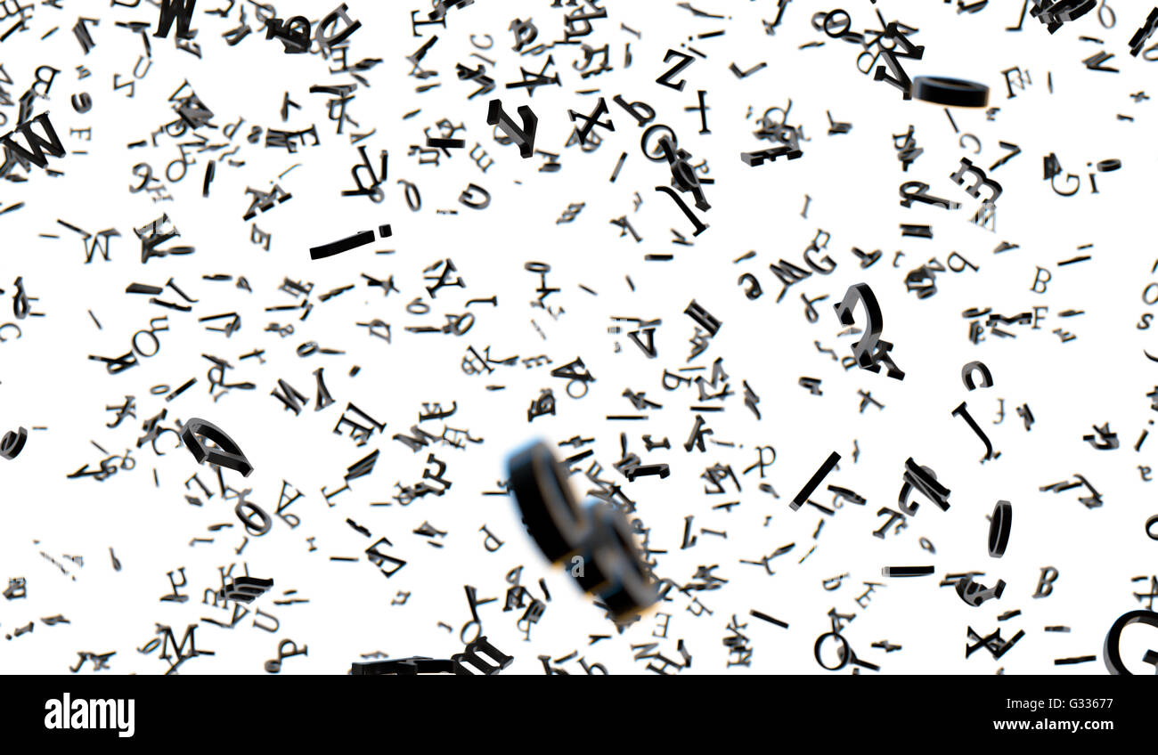 Flying letters. Isolated on white background. Include clipping path. 3d ...