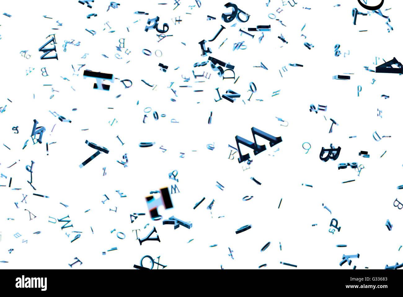Flying letters. Isolated on white background. Include clipping path. 3d ...