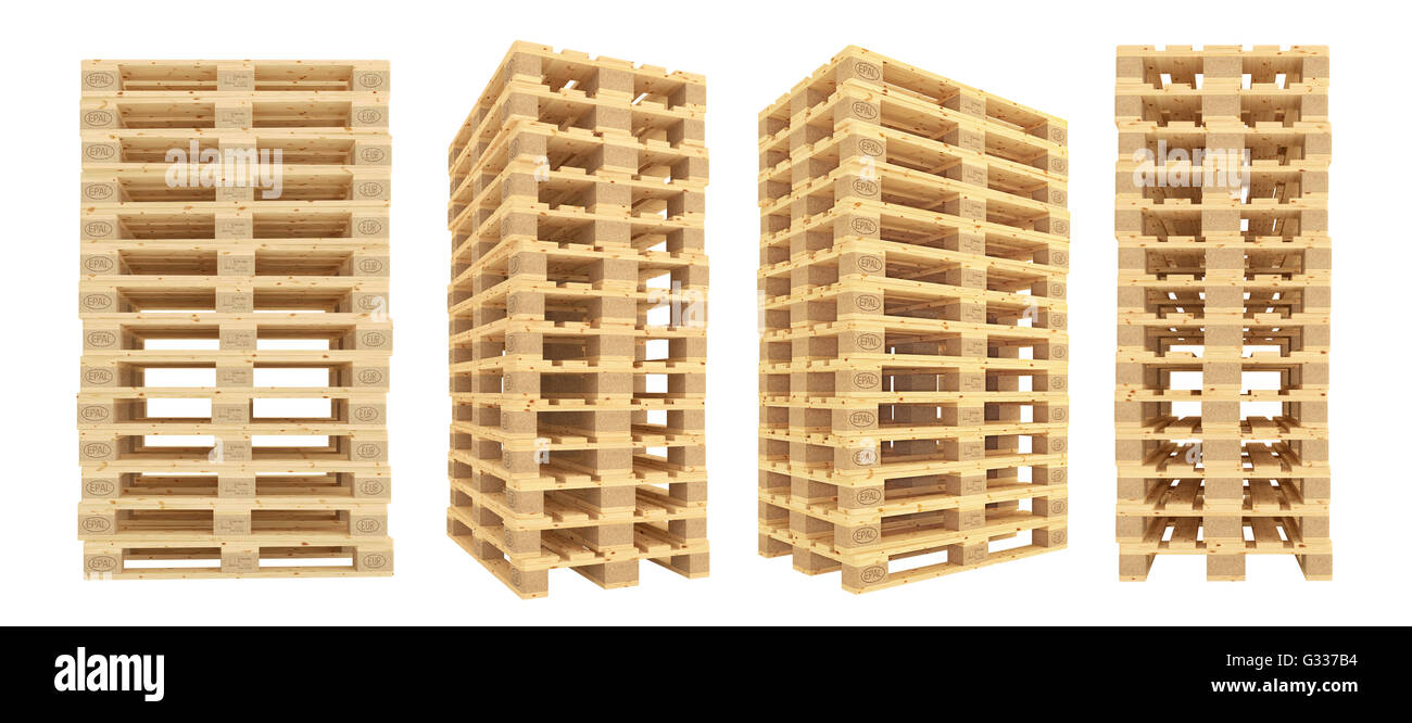 Euro pallets. Isolated on white background. 3d render Stock Photo - Alamy