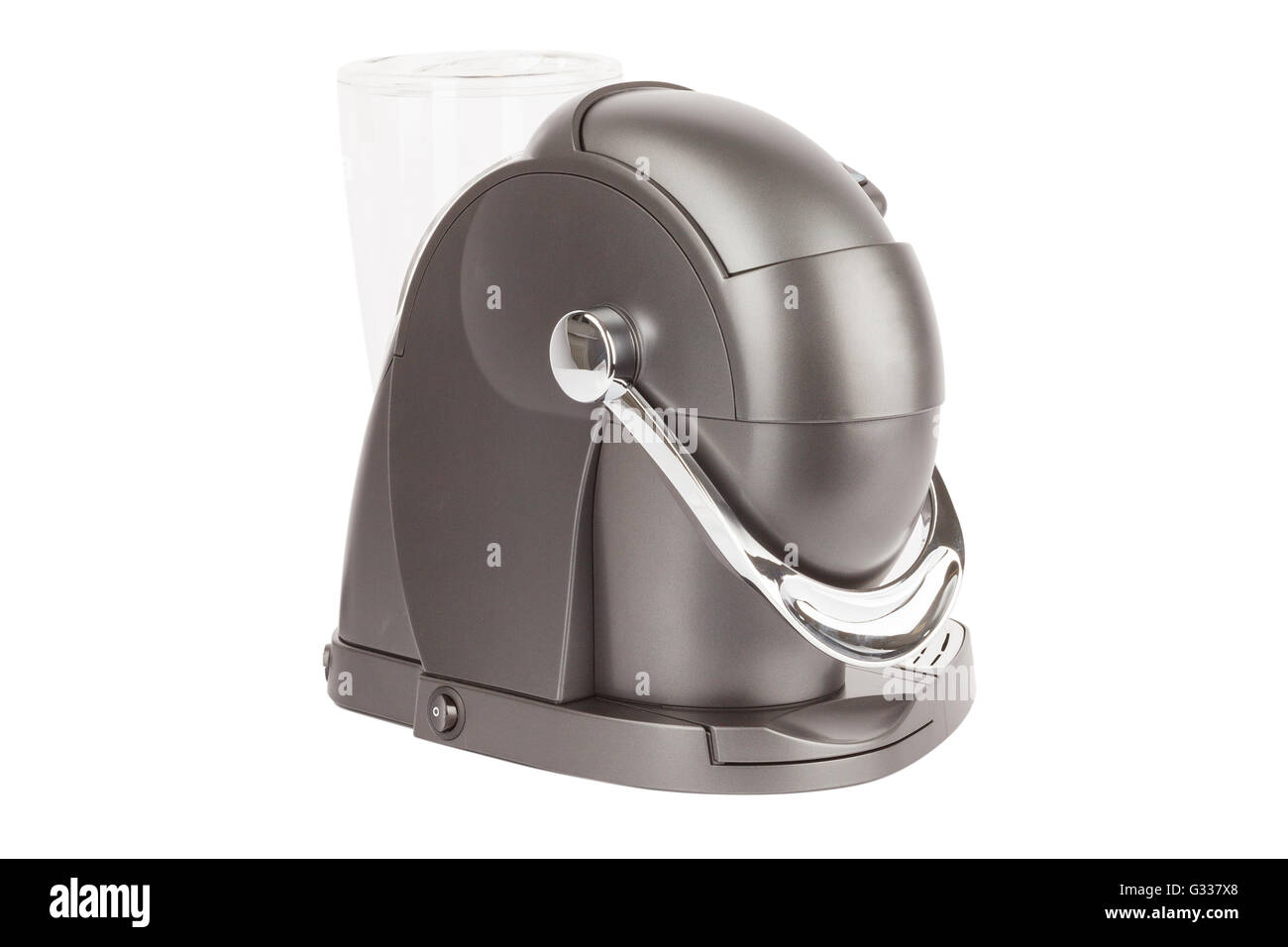 Capsule espresso coffee maker or coffee machine. Side view. Isolated on ...