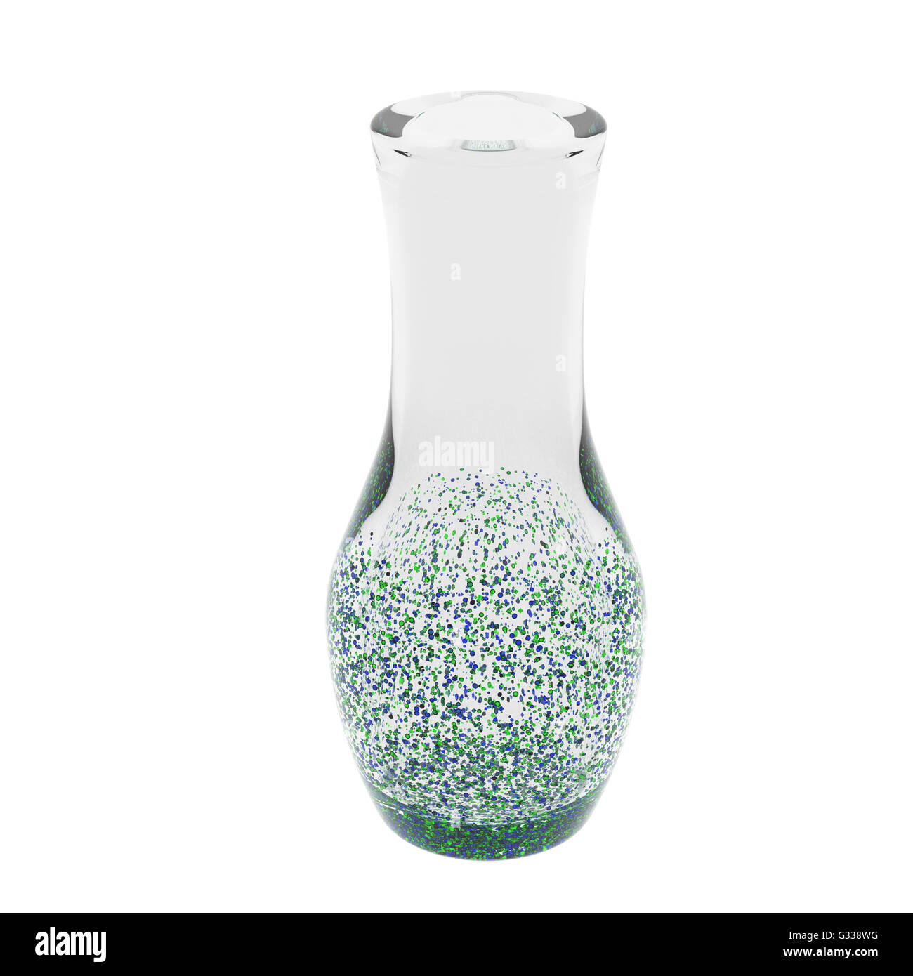 Empty glass vase isolated on white background. Colorful crystals ...