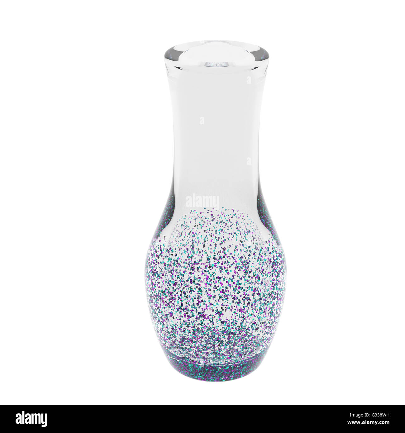 Empty glass vase isolated on white background. Colorful crystals ...