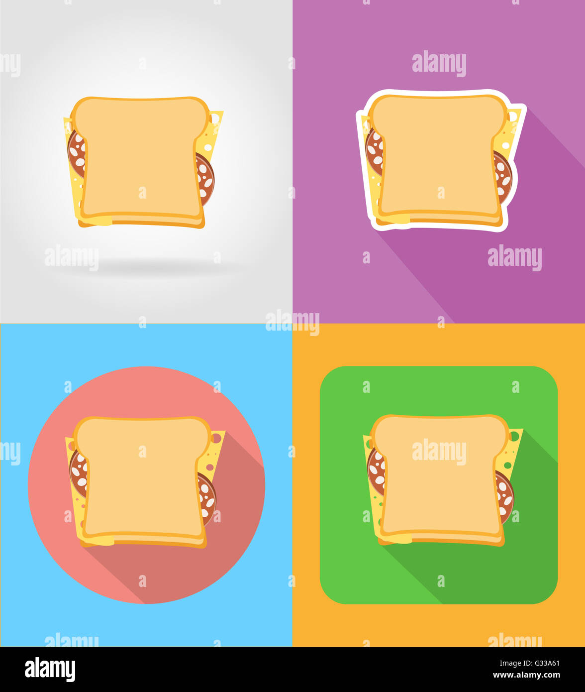sandwich fast food flat icons with the shadow illustration isolated on ...