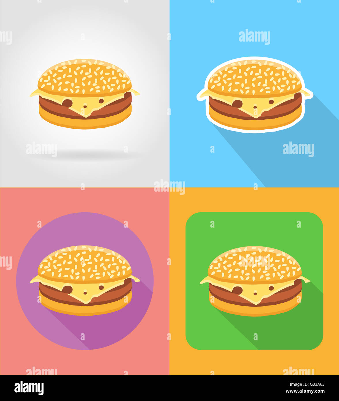 cheeseburger sandwich fast food flat icons with the shadow illustration ...