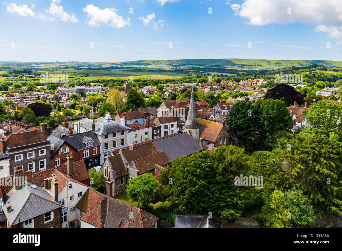 English landscape from Lewes Castle, Lewes, East Sussex, England Stock ...