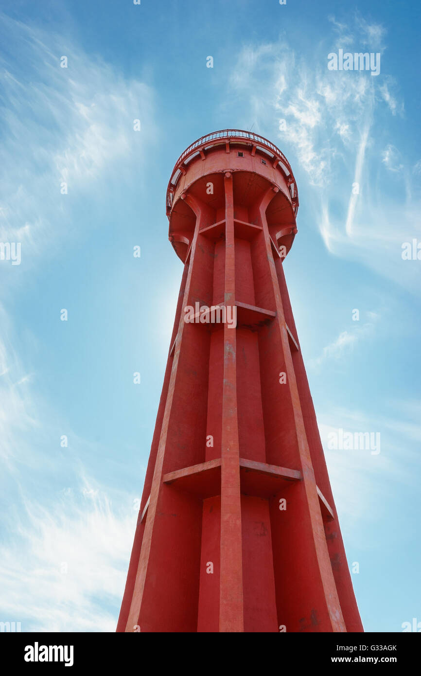 Ristna lighthouse from below view against scenic cloudscape, Hiiumaa ...
