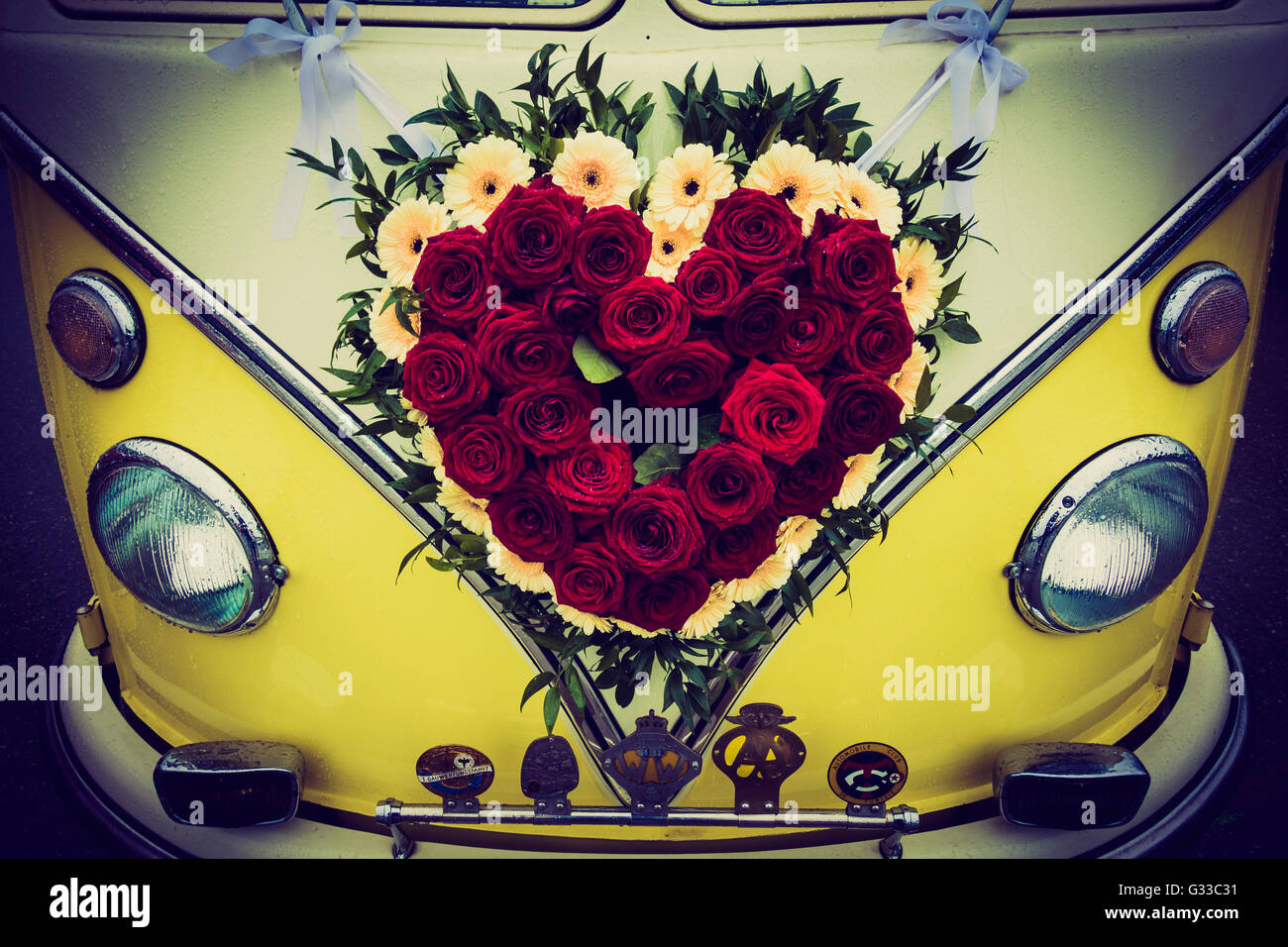 Flower Heart on Vintage VW Bus Bulli Stock Photo - Alamy