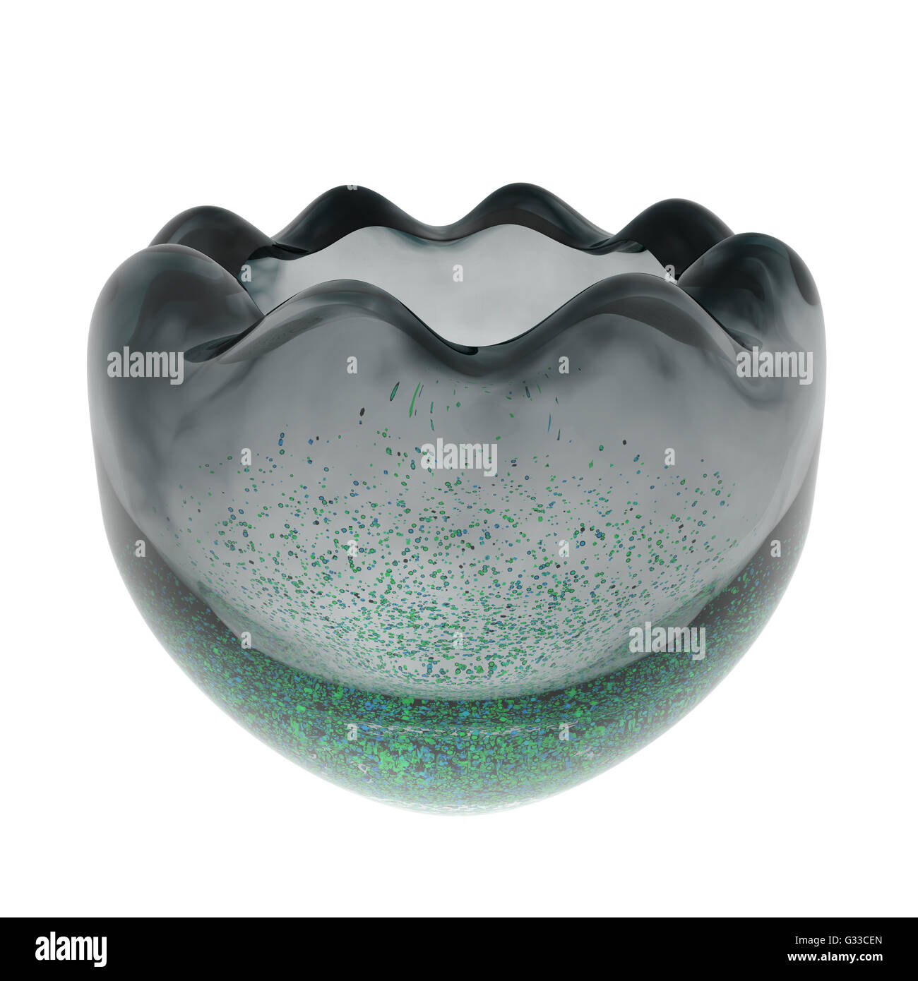 Empty glass vase isolated on white background. Colorful crystals ...