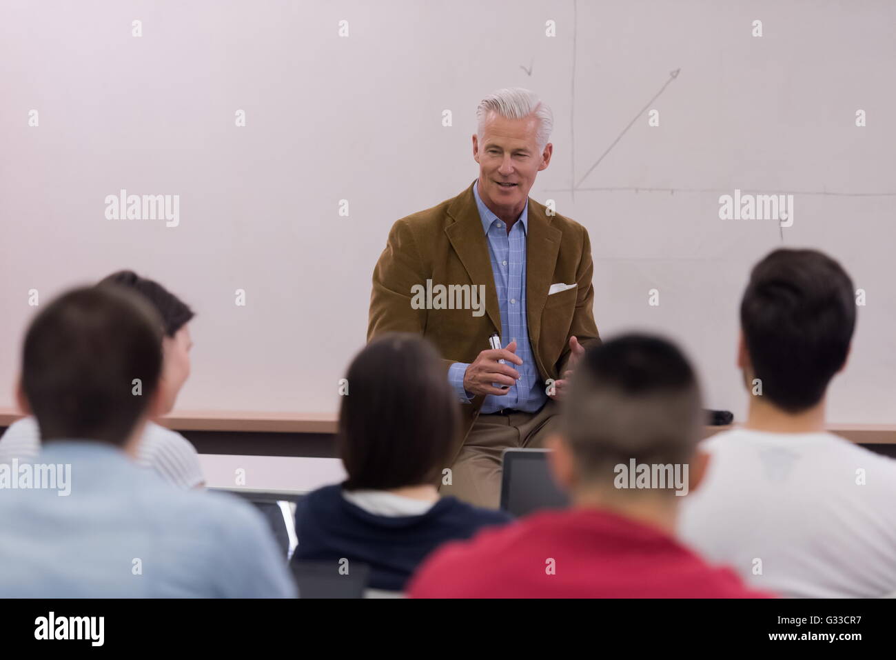 group of students study with professor in modern school classroom Stock ...