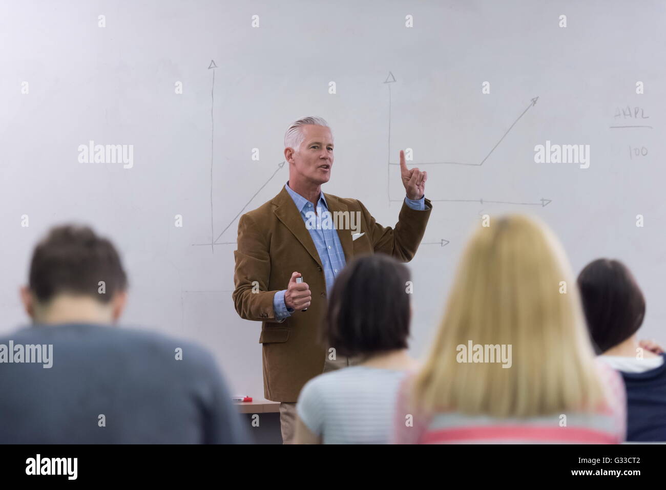 group of students study with professor in modern school classroom Stock ...