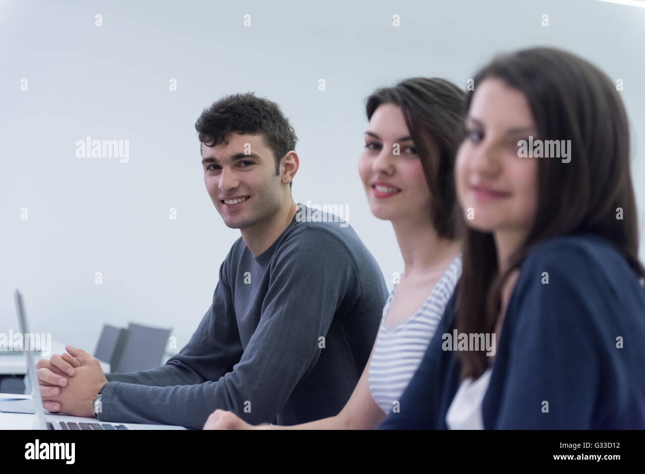 students group study together in school classroom and working together ...