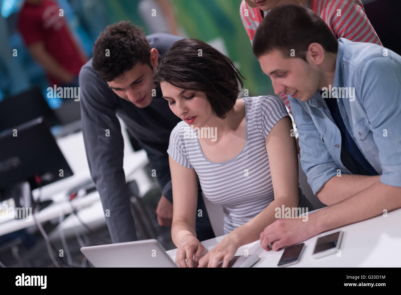 students group study together in school classroom and working together ...