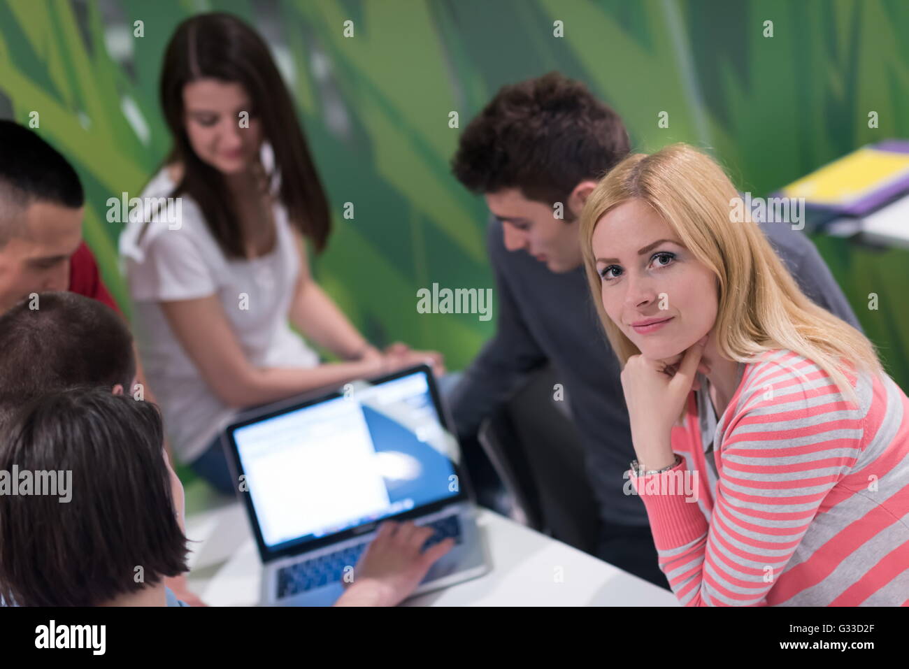students group study together in school classroom and working together ...