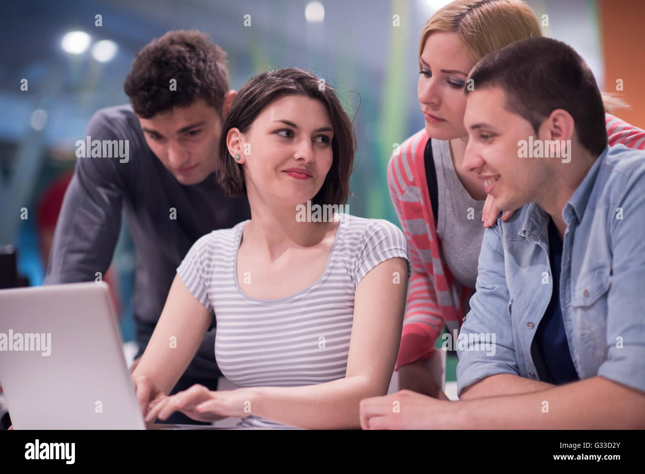 students group study together in school classroom and working together ...