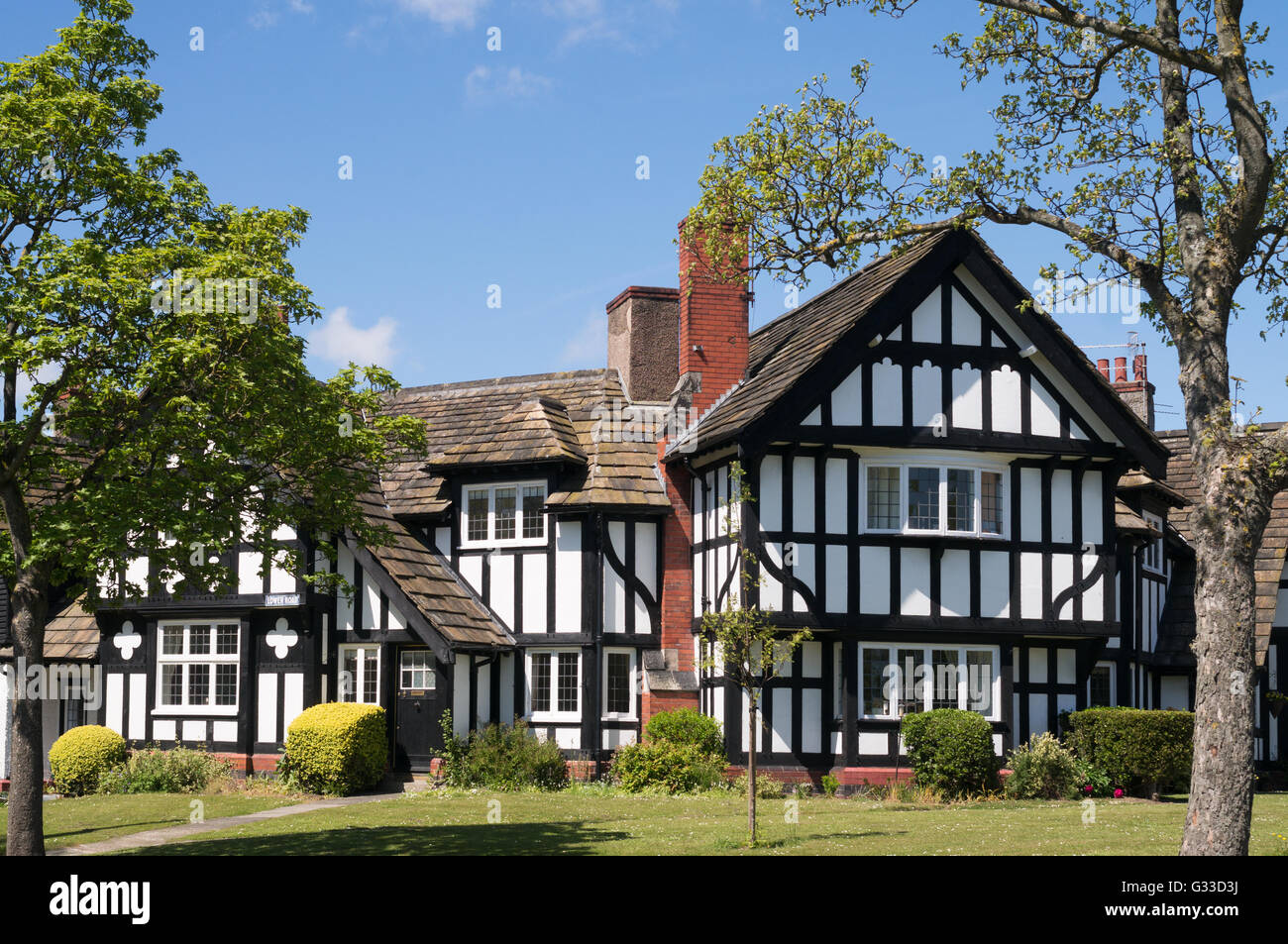 Half timbered houses on Lower Road , Port Sunlight , Merseyside ...