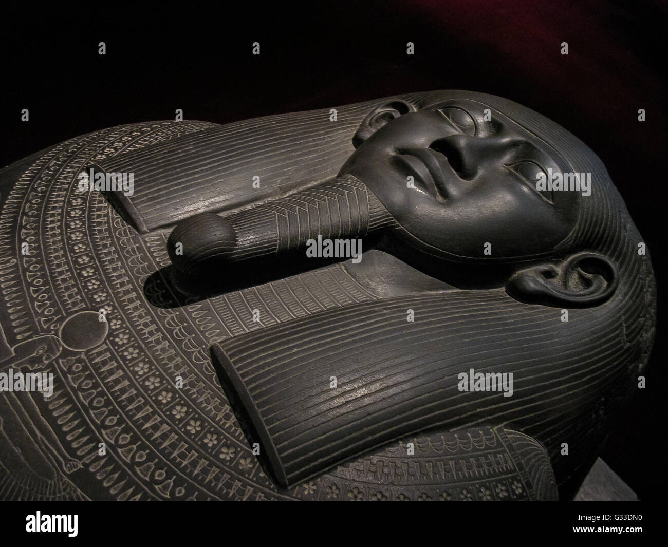Ancient Egyptian sarcophagus of black stone, the Archaeological Museum ...