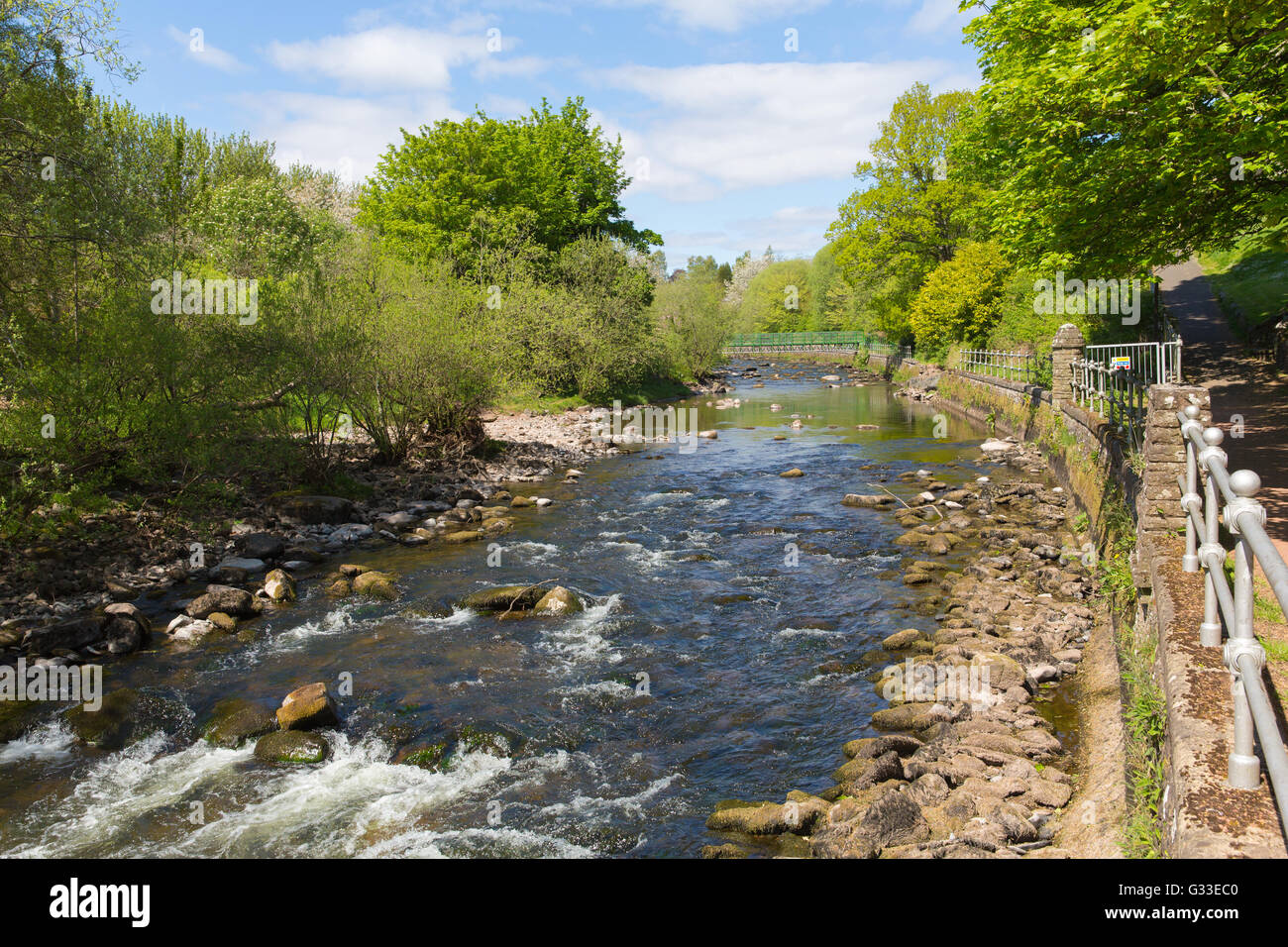 Dunblane Scotland UK view of the Allan Water river in summer which runs ...