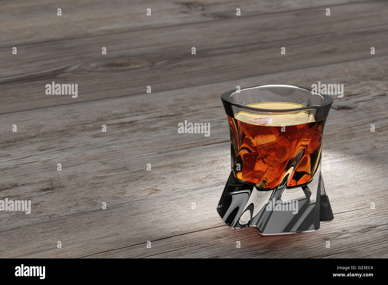 Whiskey on wooden background with copy-space. An old and vintage ...
