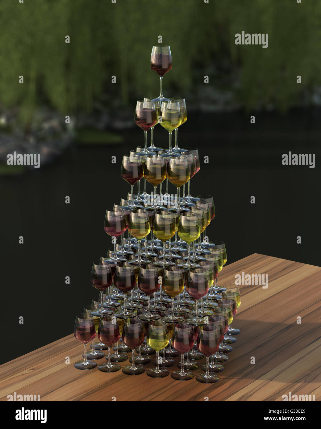 Tasting wine with palette in the form of a pyramid of red, roze and ...