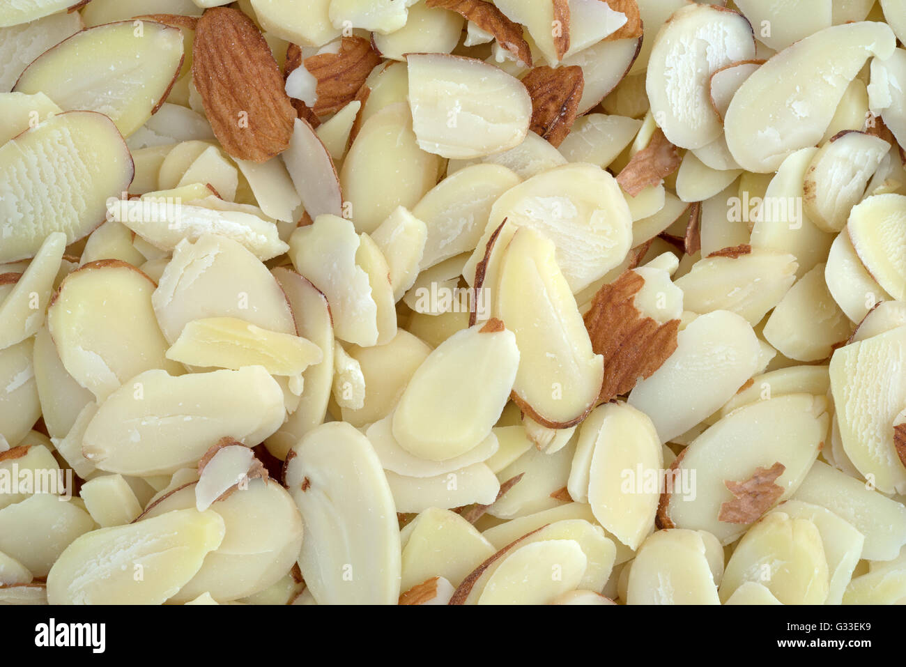 A very close view of sliced almonds Stock Photo - Alamy