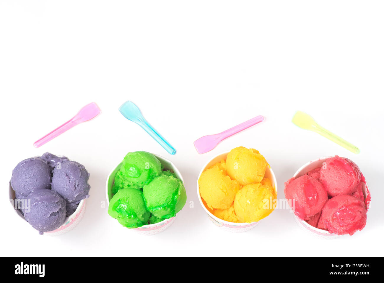Delicious fruit ice sorbet in paper cups. Top view Stock Photo - Alamy