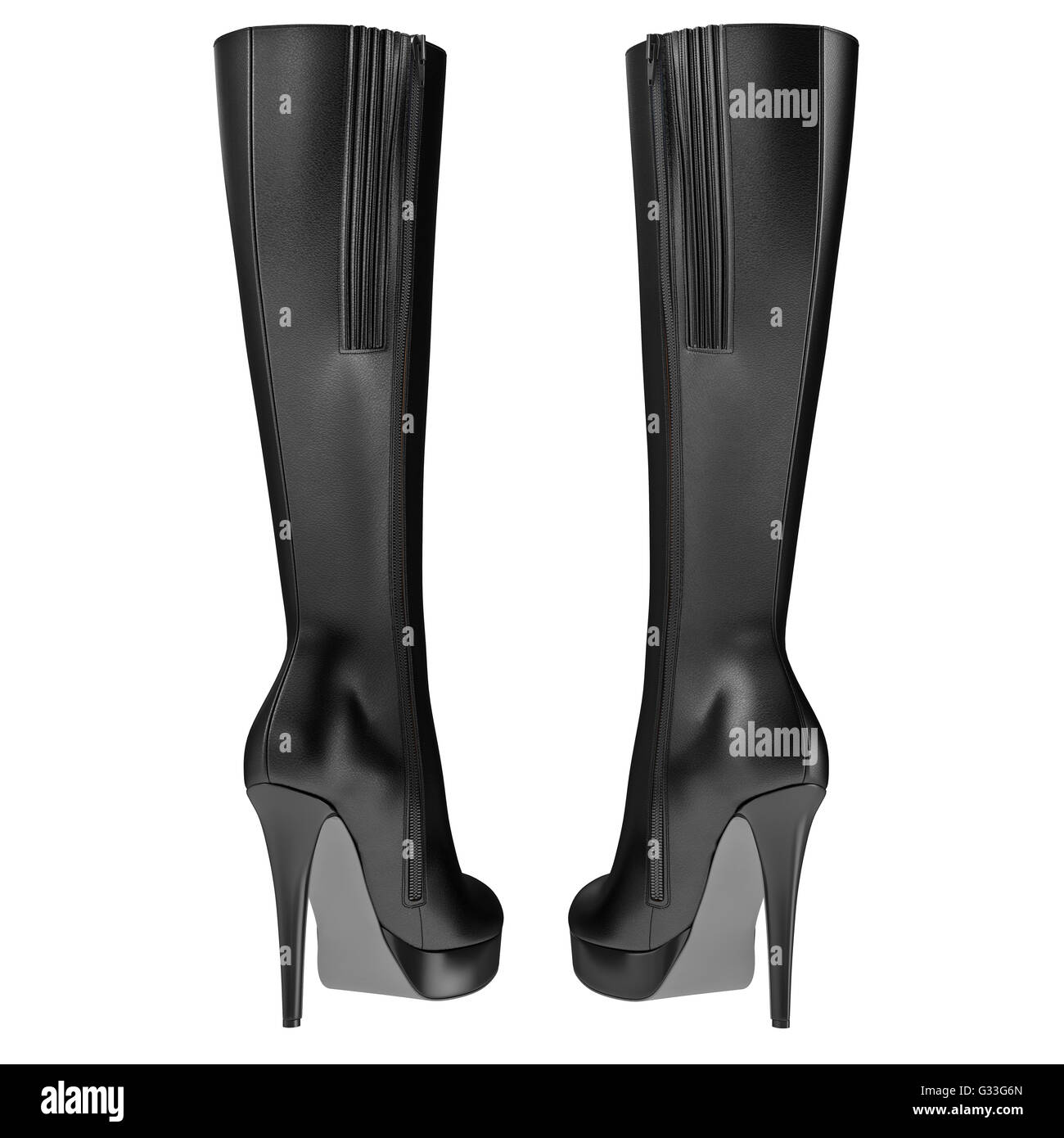 High boots leather black, back view Stock Photo - Alamy