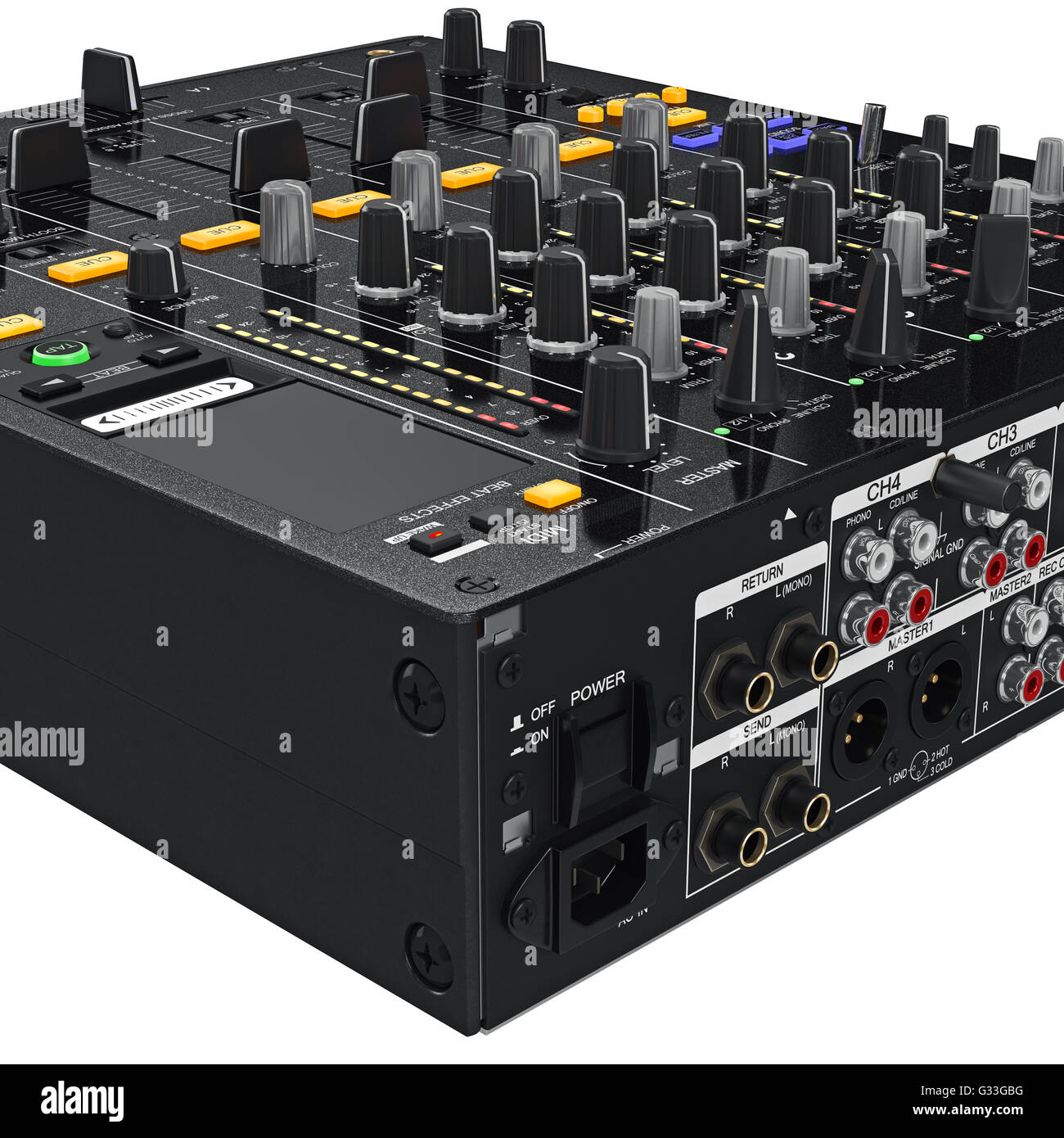 Rear table panel contacts dj mixers, zoomed view Stock Photo - Alamy