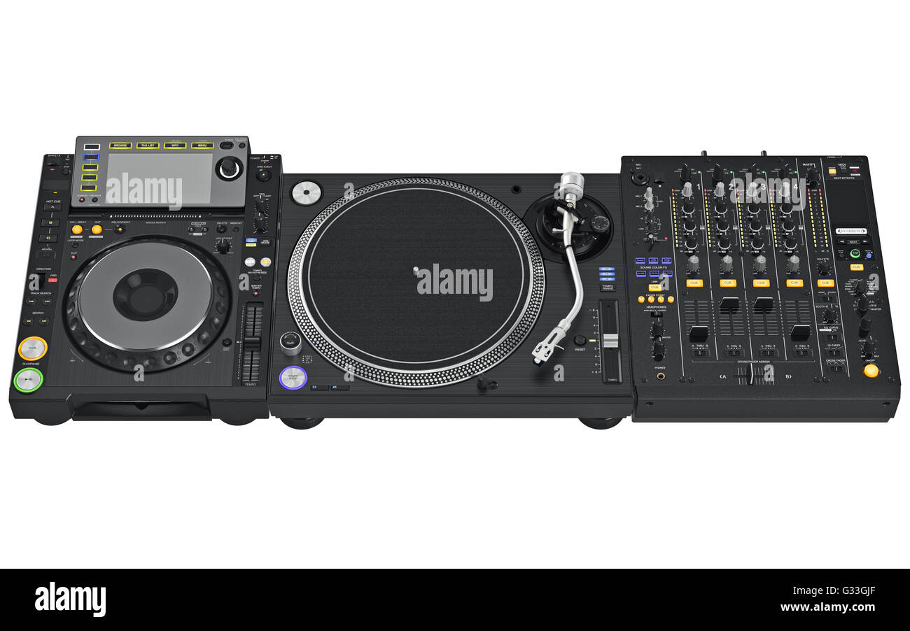 Vinyl player bundled with table dj mixer Stock Photo - Alamy
