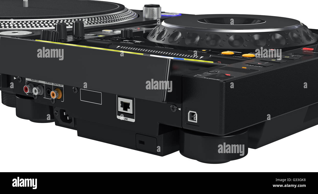 Backside panel turntable studio mixer, close view Stock Photo - Alamy