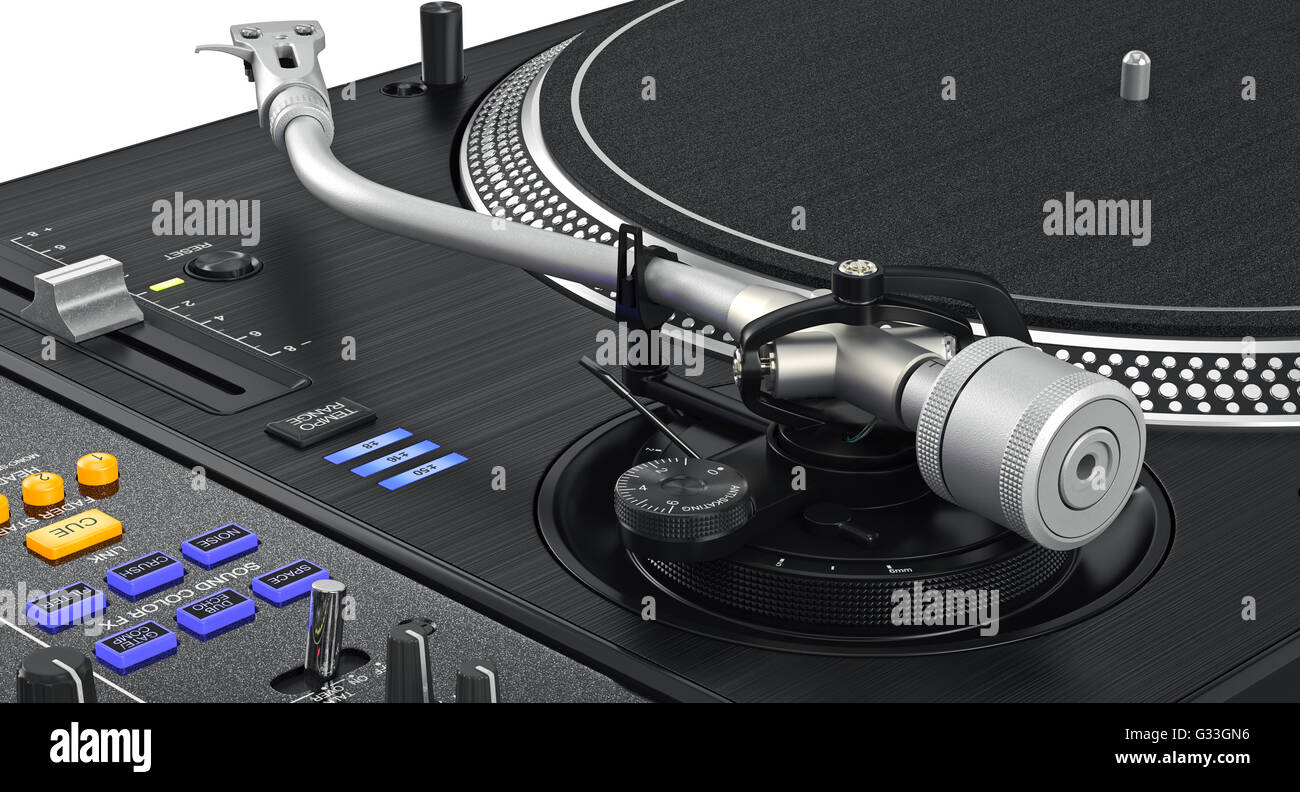 Vinyl needle dj turntable, zoomed view Stock Photo - Alamy