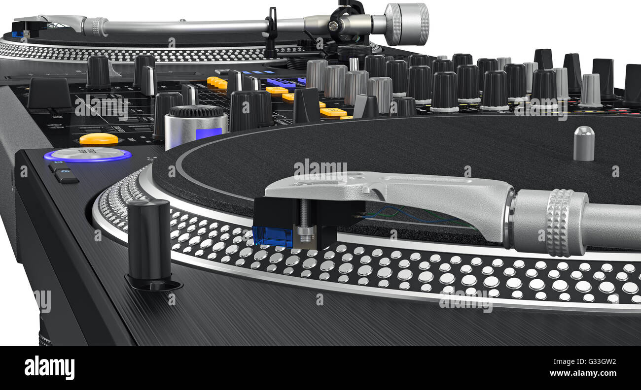 Vinyl needle dj turntable, zoomed view Stock Photo - Alamy