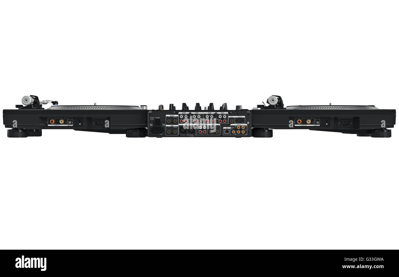 Dj music mixer table, back view Stock Photo - Alamy