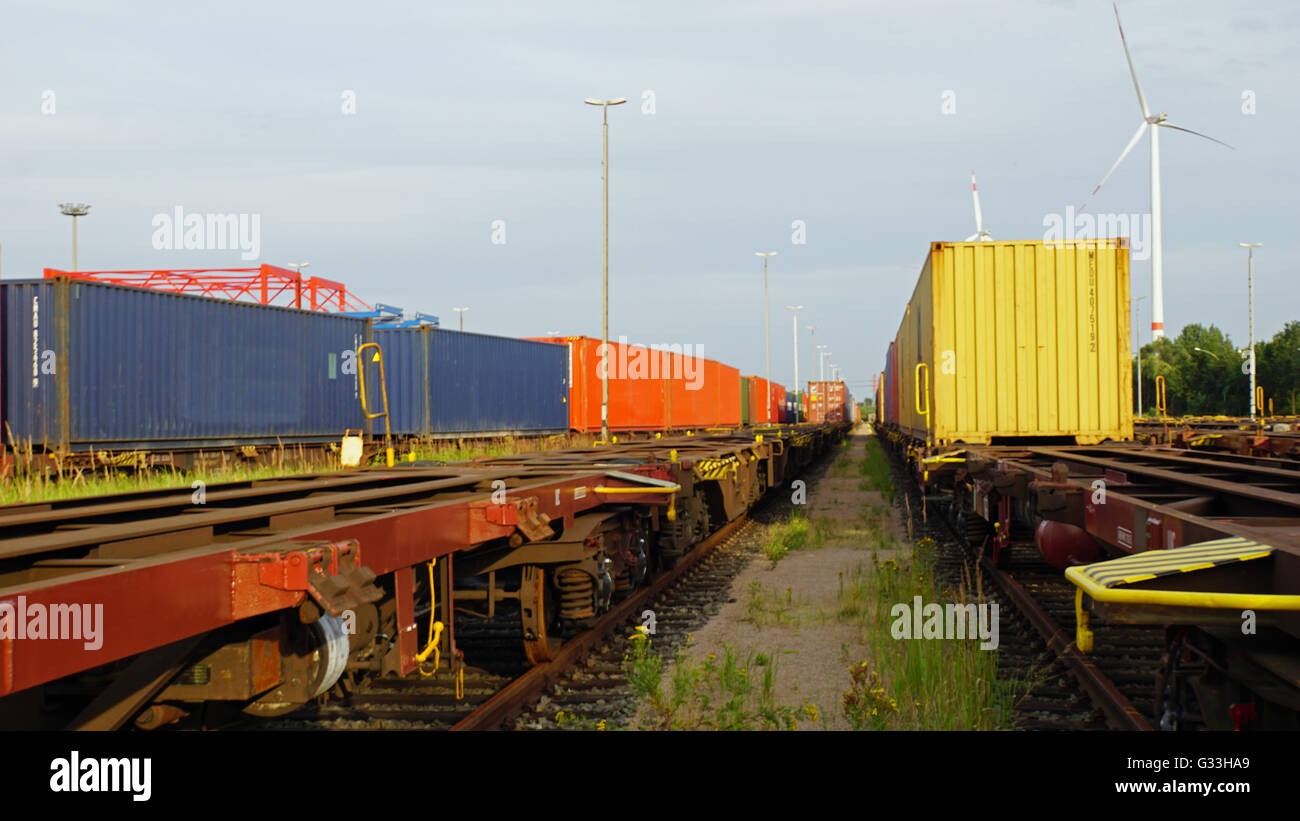 colorful train vaggons in harbor Stock Photo - Alamy