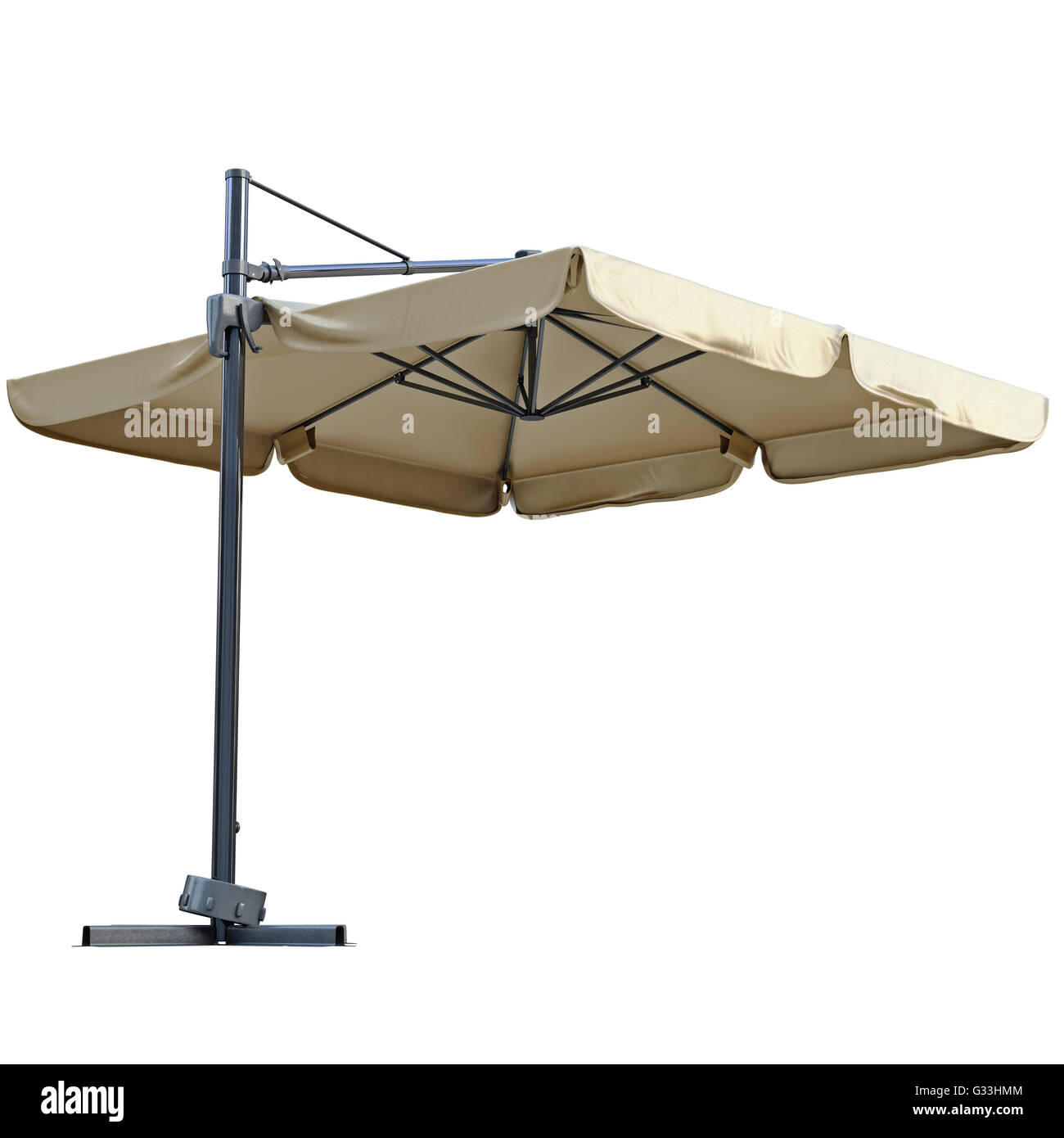 Beige open beach umbrella Stock Photo - Alamy