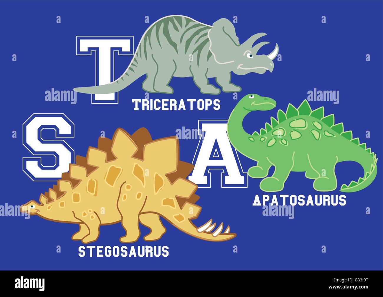 Dinosaurs letters Triceratops, Apatosaurus and Stegosaurus Stock Vector ...