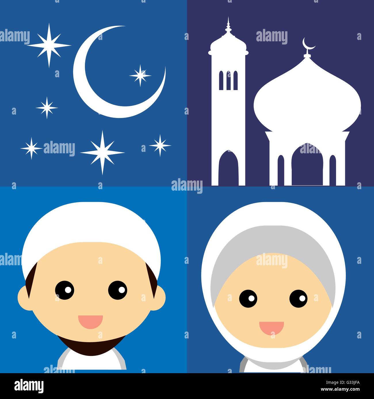 Set of cute Muslim character and mosque Stock Vector Image & Art - Alamy