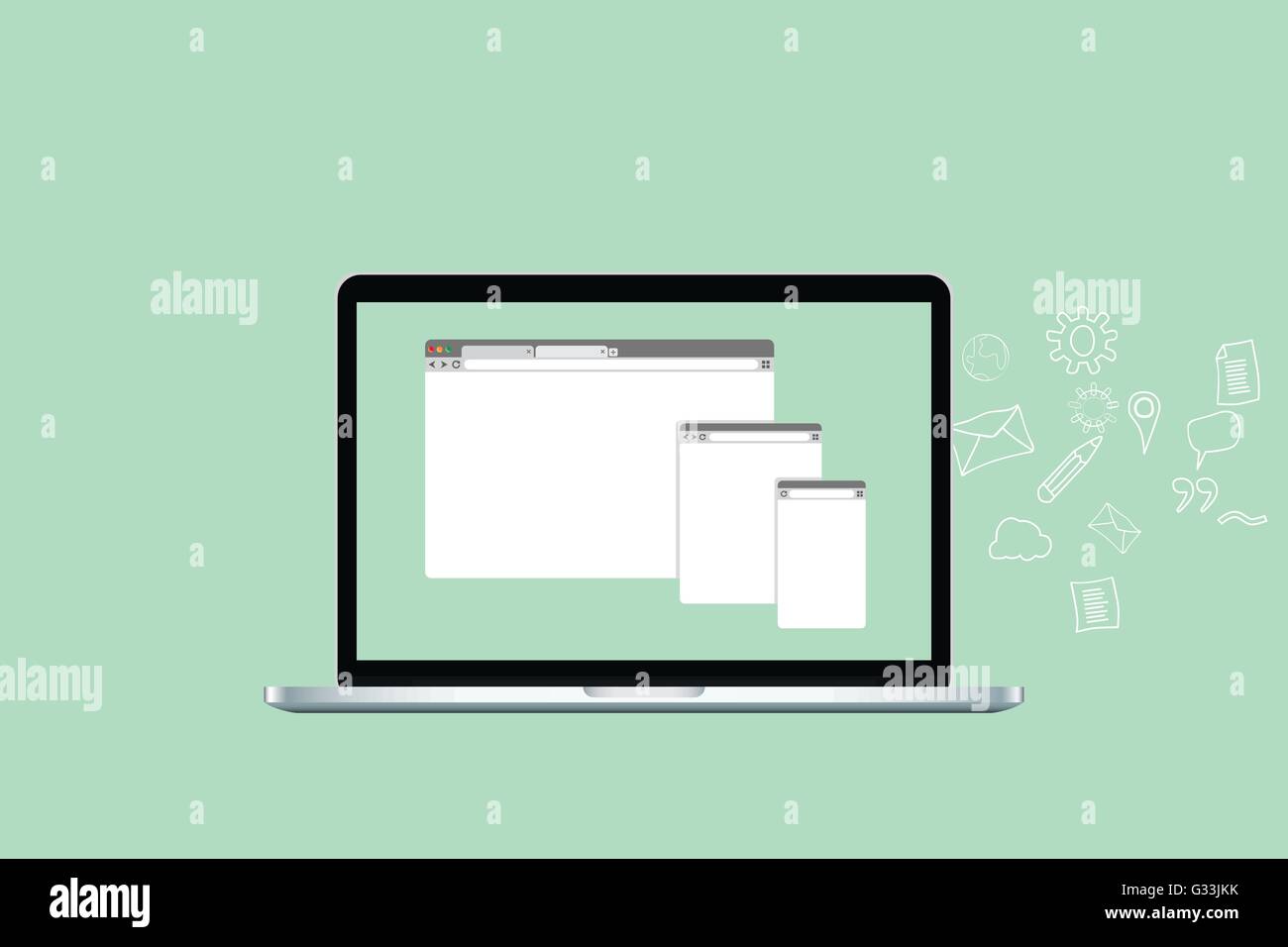 website browser technology things with laptop and icon works vector ...