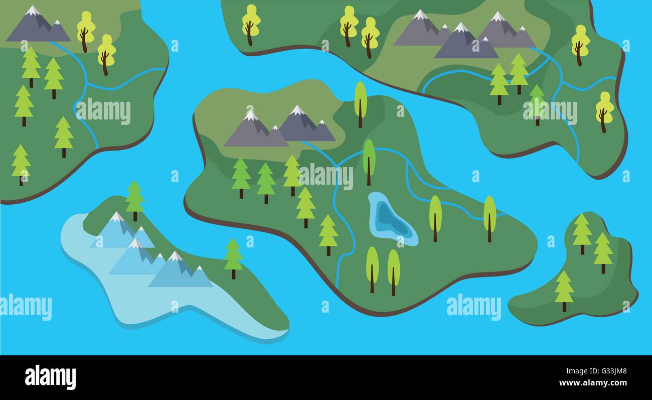map cartoon flat style with land and sea river vector graphic Stock ...