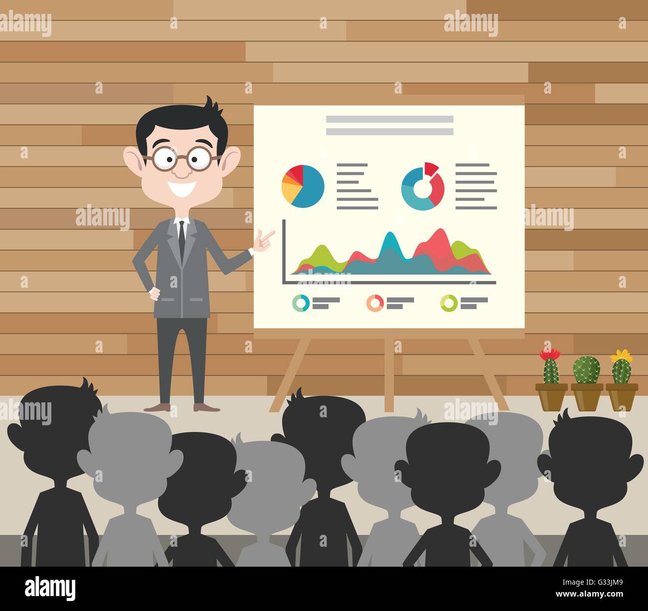 business presentation businessman standing present graph data front of ...