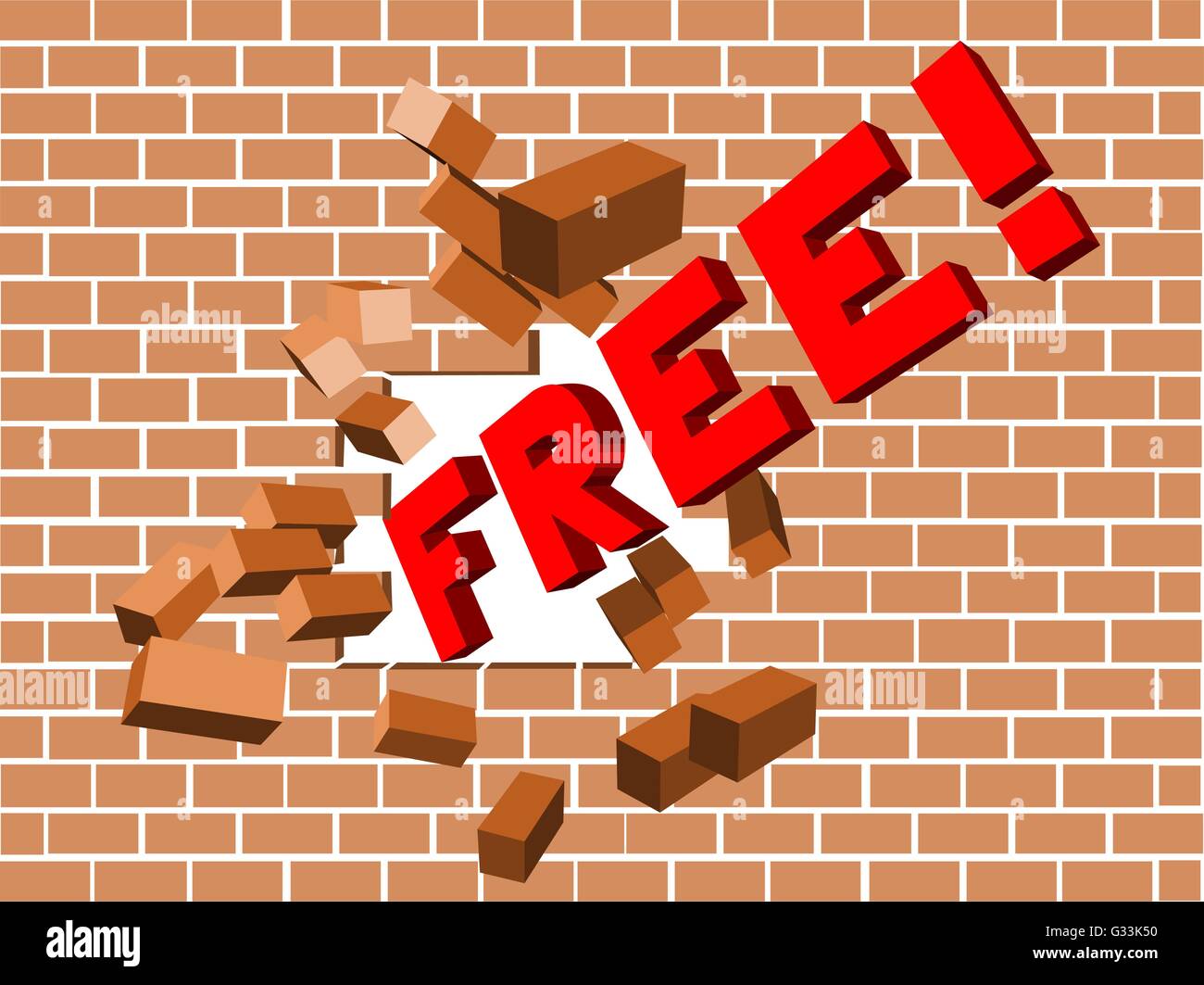 Scattering broken brick wall illustration of breaking free and freedom ...