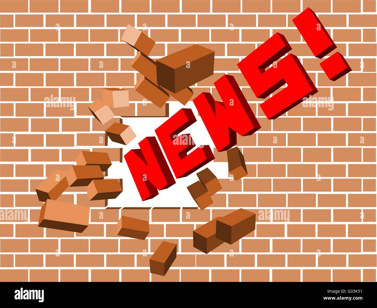Scattering broken brick wall concept of breaking news on grey brick ...