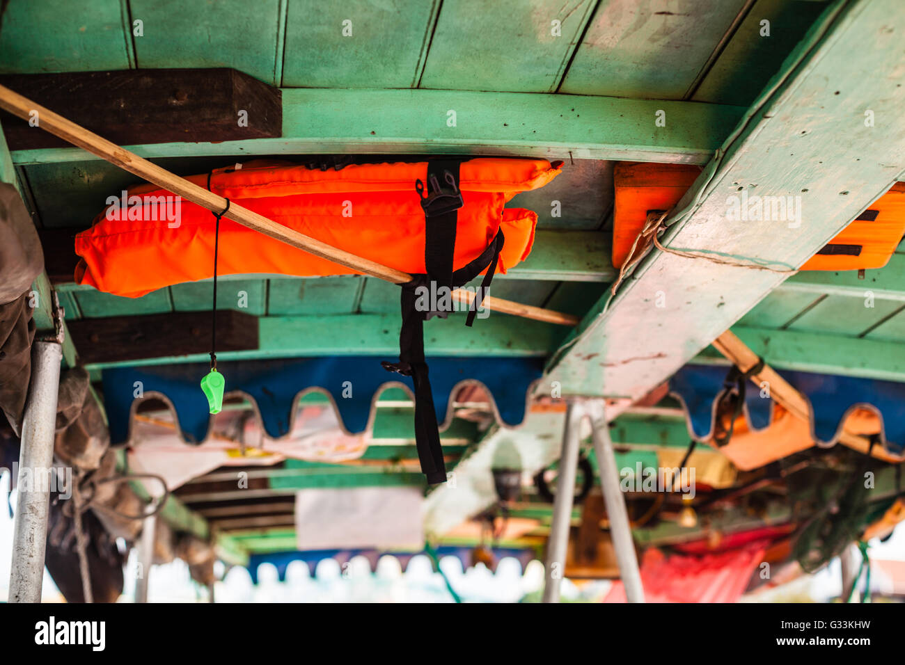 The ceiling of a traditional thai colorful boat in Bangkok City ...