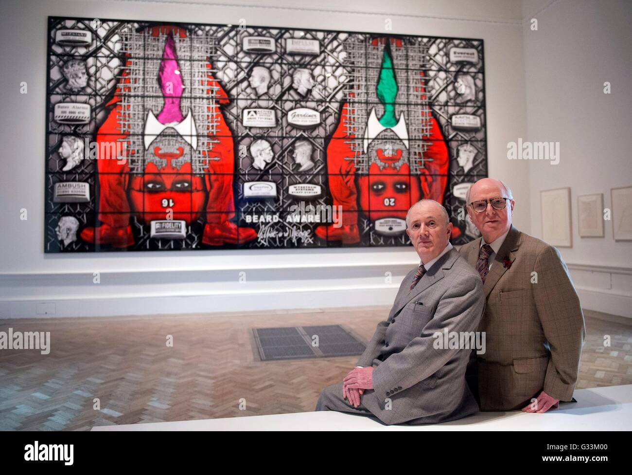 Artists Gilbert (left) and George in front of their new work, Beard ...